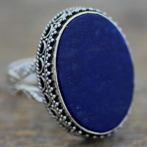 NOVICA Artisan Handmade Lapis Lazuli Cocktail Ring Blue Oval India Sterling Silver Riverside Birthstone [1 in L x 0.8 in W x 0.2 in H] ' Pool of Memories'