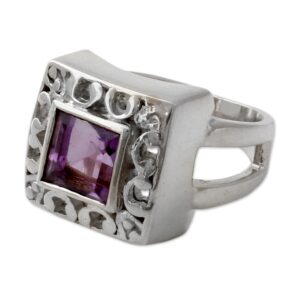 novica artisan handmade amethyst cocktail ring sterling silver purple india birthstone [crownbezel 0.6 in l x 0.6 in w] ' soul window'