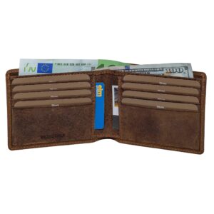 diloro men's slim minimalist bifold genuine full grain real buffalo leather with rfid double money long pocket and 8 cards (dark hunter brown)