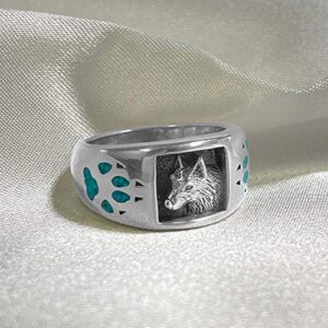 Southwestern Style Natural Turquoise Gemstone 925 Sterling Silver Wolf Paw & Claw Ring for Women Size 13.5