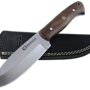 Moorhaus Handmade Full Tang Hunting Fixed Blade Knife D2 Steel - Wood Handle - Great for Camping/Hunting/Skinning/Survival/Bushcraft - includes Leather Sheath