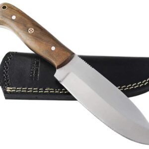 Moorhaus Handmade Full Tang Hunting Fixed Blade Knife D2 Steel - Wood Handle - Great for Camping/Hunting/Skinning/Survival/Bushcraft - includes Leather Sheath