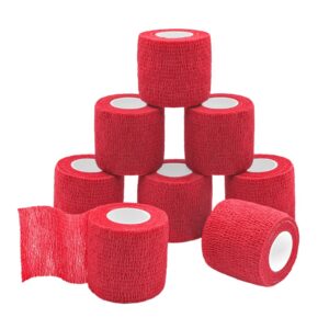 googou self adherent wrap bandages self adhering cohesive tape elastic athletic sports tape for sports sprain swelling and soreness on wrist and ankle 8pcs 2 in x 14.7 ft (red)