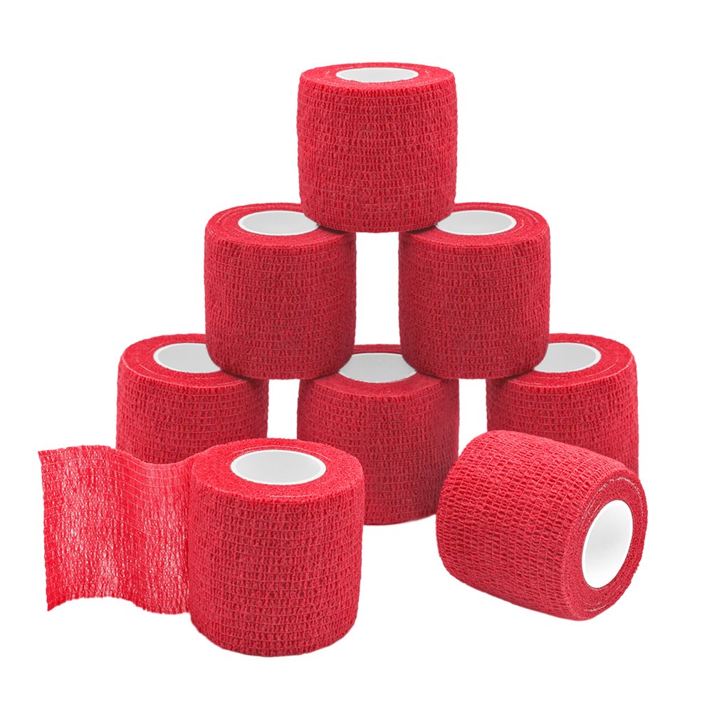 GooGou Self Adherent Wrap Bandages Self Adhering Cohesive Tape Elastic Athletic Sports Tape for Sports Sprain Swelling and Soreness on Wrist and Ankle 8PCS 2 in X 14.7 ft (red)