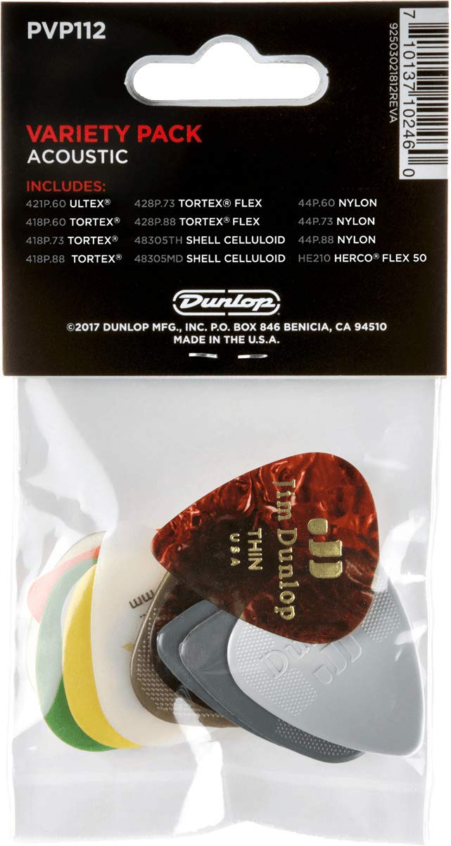 Dunlop Acoustic Variety Pack Guitar Picks, 12 Pack