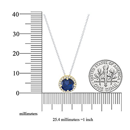 Dazzlingrock Collection 14K 7 MM Round Blue Sapphire & Diamond Women Halo Pendant with 18 inch Silver Chain in Yellow Gold