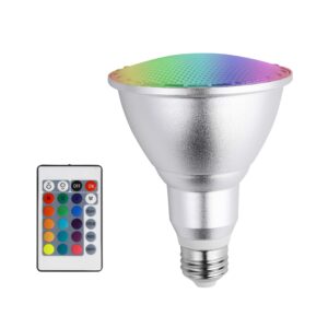 dudu led colored light bulb e27 10w par30 rgb dimmable spotlight 16 color changing with ir remote control for home, living room, party decoration waterproof indoor floodlight