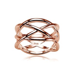 hoops & loops rose gold flashed sterling silver polished criss cross double x ring, size 7