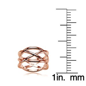 Hoops & Loops Rose Gold Flashed Sterling Silver Polished Criss Cross Double X Ring, Size 7