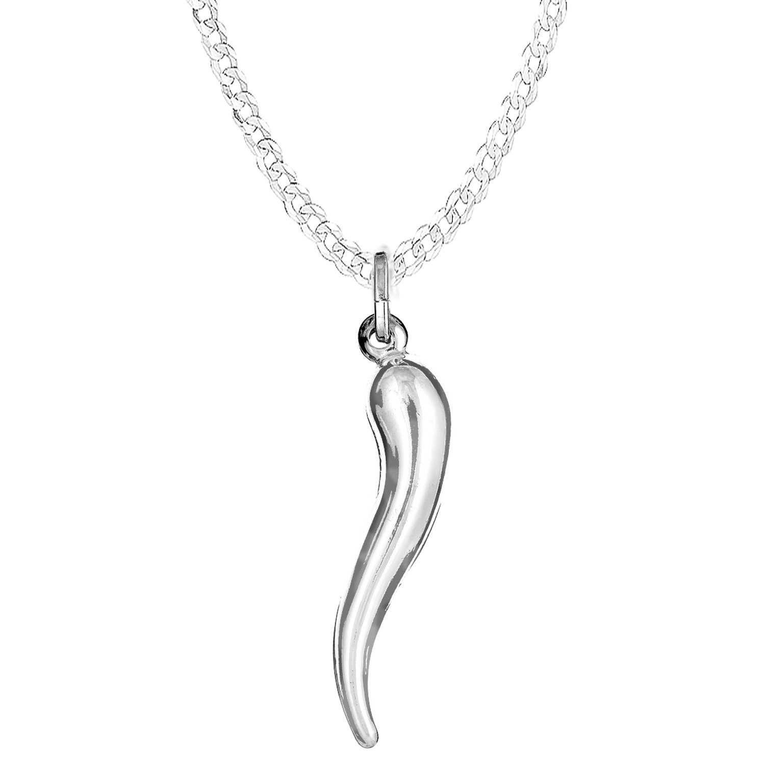 Ritastephens Sterling Silver Large Italian Horn Curb Chain Necklace 22"