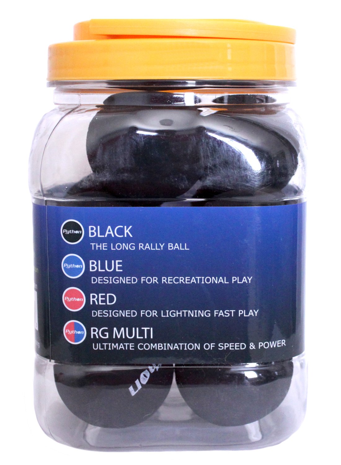 Python Black Racquetballs (Value Pack - 12 Ball Jug/Long Rally Ball!)