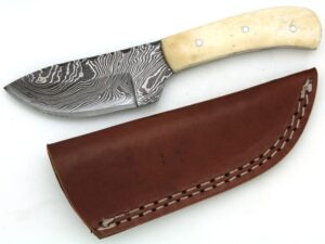 wild turkey handmade damascus steel collection full tang bone handle fixed blade knife w/leather sheath outdoors hunting camping fishing (1)