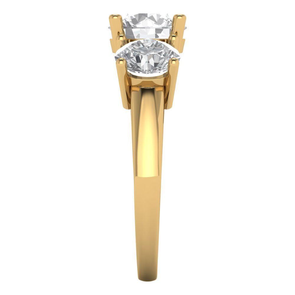 3.25 Ct Brilliant Round Cut Clear Simulated Diamond 14K Yellow Gold Three Stone Engagement Promise Bridal Ring Size 3.5