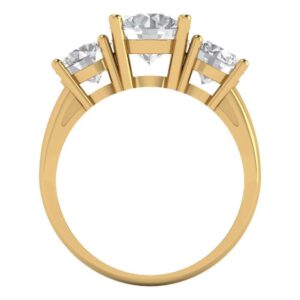 3.25 Ct Brilliant Round Cut Clear Simulated Diamond 14K Yellow Gold Three Stone Engagement Promise Bridal Ring Size 3.5