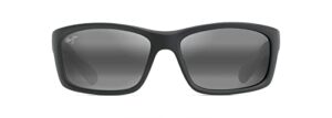 maui jim men's and women's kanaio coast polarized wrap sunglasses, matte soft black/white/blue/neutral grey, medium