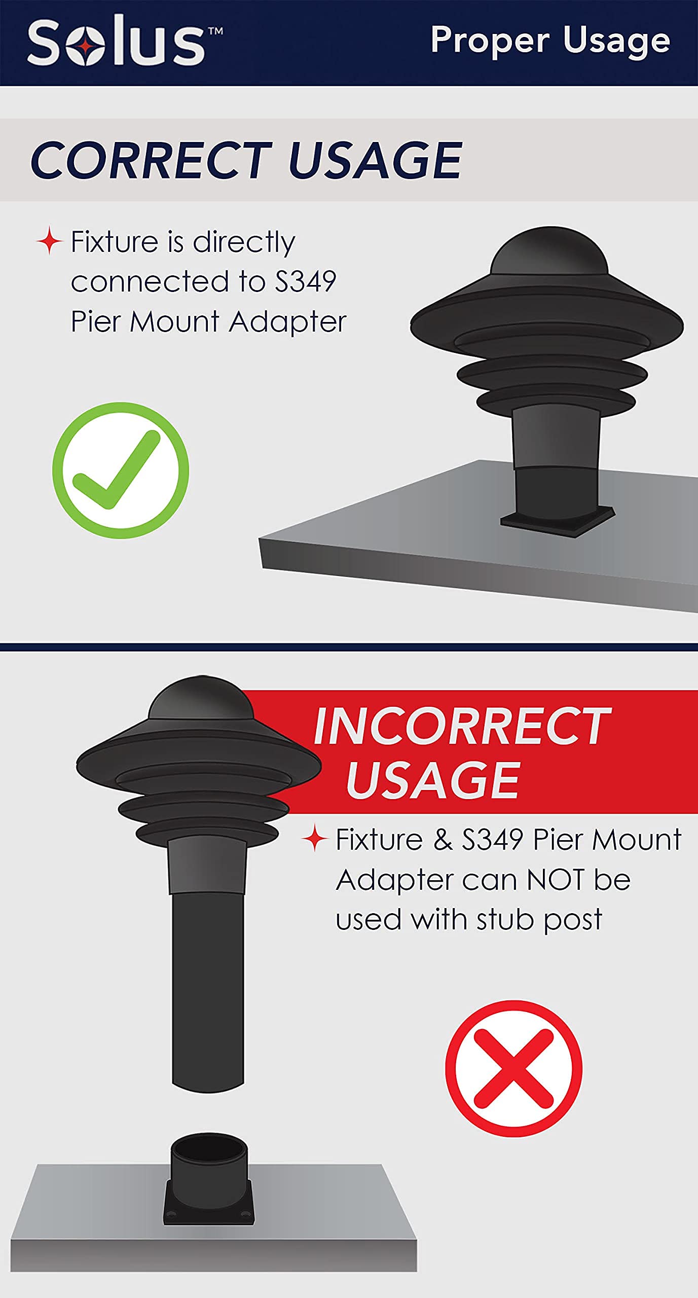 Solus S349-BK Black Pier Mount Adapter for 3" Post Lighting Fixtures