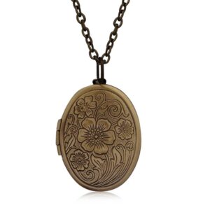 fajewellery vintage engraved flower locket picture pendant necklace for women