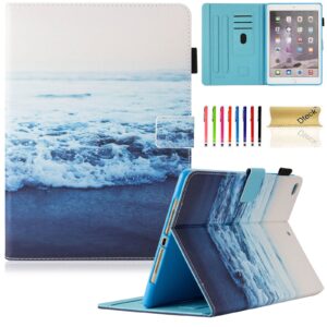 dteck case for ipad 9.7 inch 2018 2017/ipad air case/ipad air 2 case, multi-angle viewing auto wake/sleep folio smart cover stand wallet case for ipad 9.7 inch 2017/2018,ipad air 1 2,peace sea