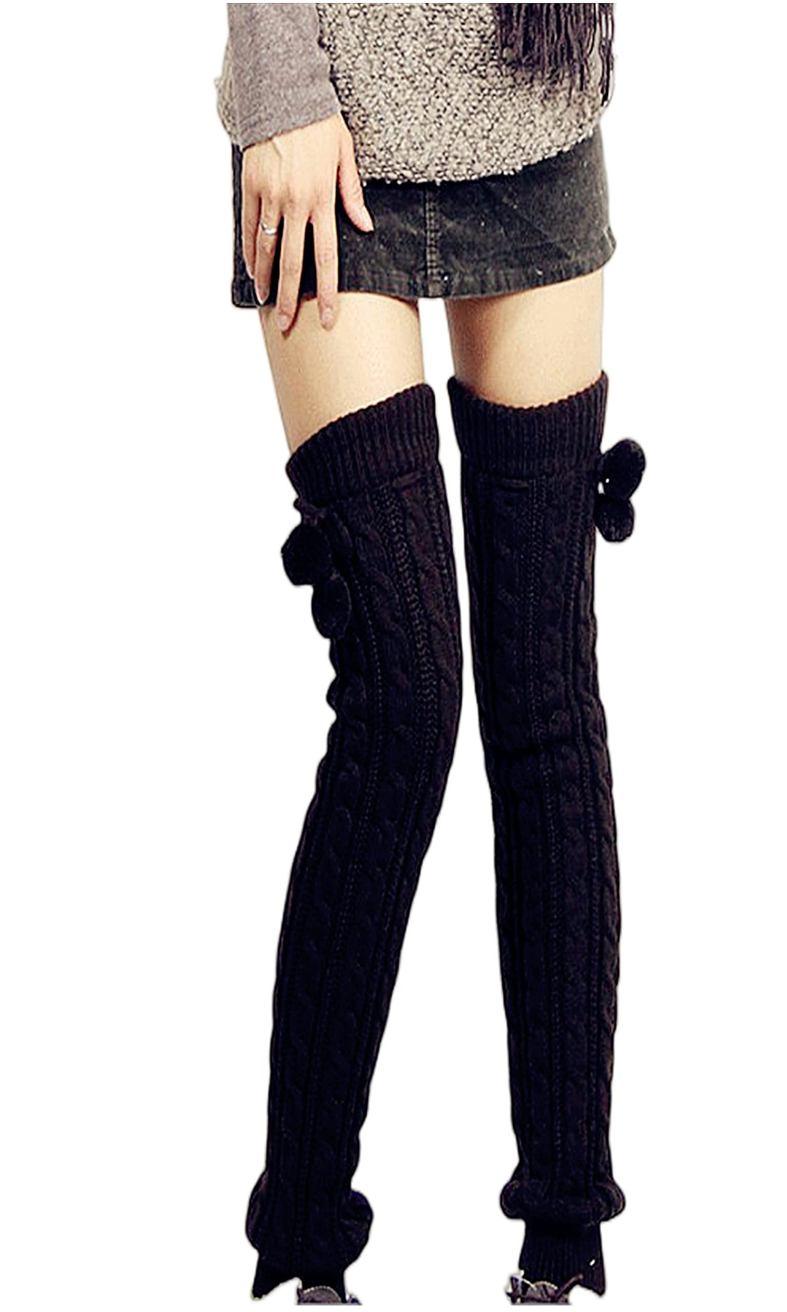 Slivery Color Women Leggings Boots Leg Warmer Knit Crochet Socks Cable Knit Long Boot Socks Legwear Pompom Leg Warmer Stocking