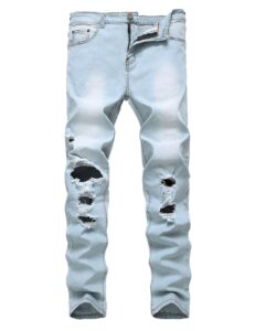 dsdz men's stretch ripped distressed denim jeans with big hole blue1 38