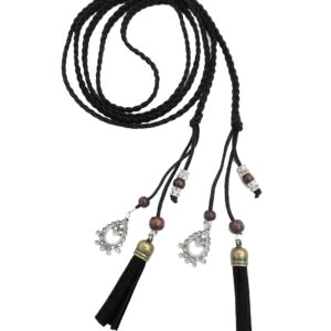 Exotic Women Black Waist Belt/ Rope/Chain Skinny Belt with Tassel and Beads for Ladies Skirt Dress in 8 Colors