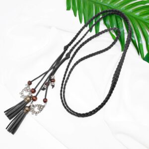 Exotic Women Black Waist Belt/ Rope/Chain Skinny Belt with Tassel and Beads for Ladies Skirt Dress in 8 Colors