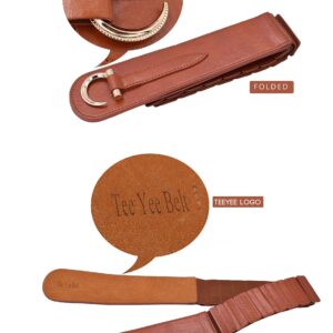 TeeYee Brown Leather Belts Elastic Renaissance Waist Stretch Retro Halloween Belt Vintage Fashion Medieval Fashion Hook Belt Large