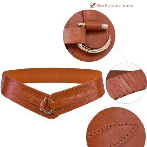 TeeYee Brown Leather Belts Elastic Renaissance Waist Stretch Retro Halloween Belt Vintage Fashion Medieval Fashion Hook Belt Large