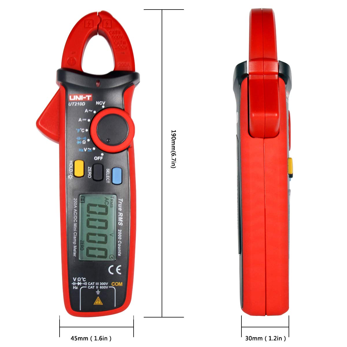 UNI-T UT210D Digital AC/DC Current Voltage Resistance Capacitance Clamp Meter