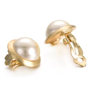 Yoursfs 0.7inch Clip Earring Yellowing Ivory Pearl Round Earrings Non Pierced Clip on Earrings for Women