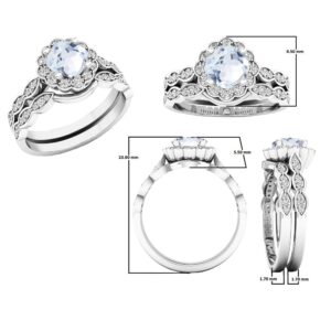 Dazzlingrock Collection 14K 5.5 MM Cushion Aquamarine & Round Diamond Ladies Halo Engagement Ring Set, White Gold, Size 6.5