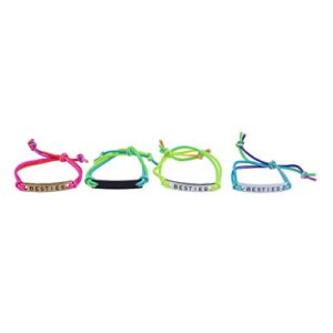 lux accessories rainbow corded besties best friends forever id bracelet set (4pc)