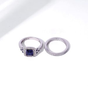 Amazon Collection Platinum-Plated Sterling Silver Princess-Cut Created Sapphire Vintage Ring Set made with Infinite Elements Cubic Zirconia, Size 8