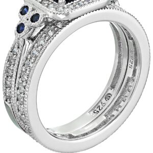 Amazon Collection Platinum-Plated Sterling Silver Princess-Cut Created Sapphire Vintage Ring Set made with Infinite Elements Cubic Zirconia, Size 8