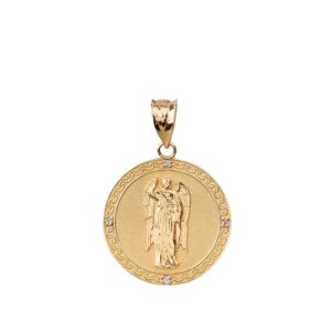 10k yellow gold saint gabriel the archangel diamond medal pendant (1")