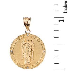 10k Yellow Gold Saint Gabriel The Archangel Diamond Medal Pendant (1")