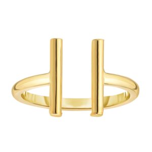 14k yellow gold open ring with parallel t bar ends, size 7