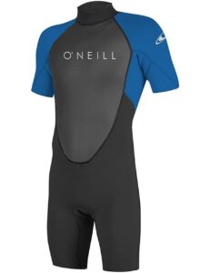 o'neill men's reactor-2 2mm back zip short sleeve spring wetsuit, black/ocean, l