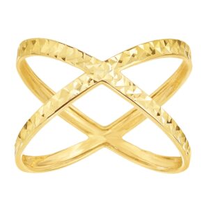 jewelry affairs 14k yellow gold diamond cut cross over x design fashion ring