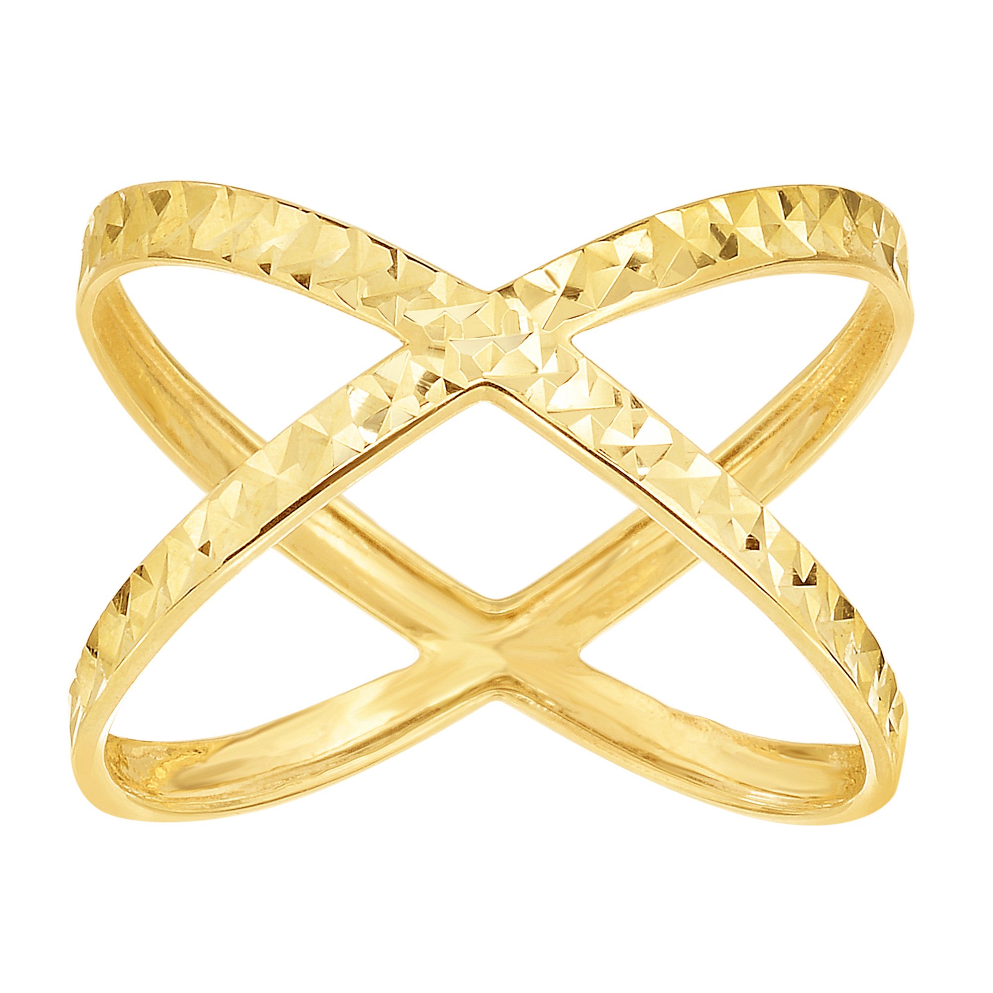 Jewelry Affairs 14K Yellow Gold Diamond Cut Cross Over X Design Fashion Ring