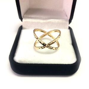 Jewelry Affairs 14K Yellow Gold Diamond Cut Cross Over X Design Fashion Ring