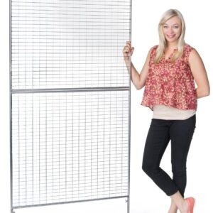 Displays2go Art Display Grids, Floor Standing, Double Sided, Metal Mesh Iron Construction – Silver Finish (AD4PNL)