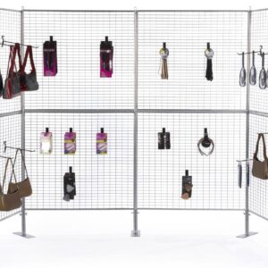 Displays2go Art Display Grids, Floor Standing, Double Sided, Metal Mesh Iron Construction – Silver Finish (AD4PNL)