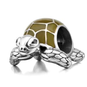 sea turtle charms original 925 sterling silver animal charms jewelry gift for women fits pandora bracelet (green enamel turtle)