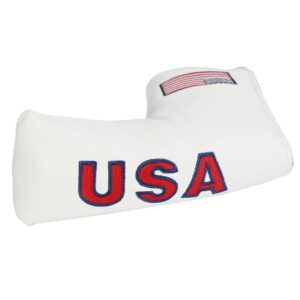 PINMEI Golf Blade Putter Cover Golf Putter Headcover Synthetic Leather Closure for Scotty Cameron Odyssey Blade Taylormade Ping (White)