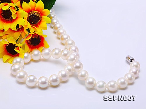 JYX Pearl Necklace 12-14mm White South Sea Pearl Necklace AAAA Round Women Sea Water Pearl Necklace 18"