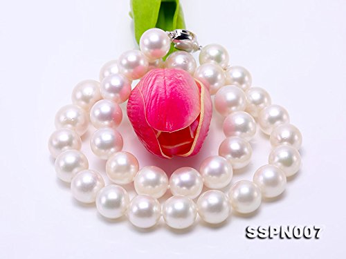 JYX Pearl Necklace 12-14mm White South Sea Pearl Necklace AAAA Round Women Sea Water Pearl Necklace 18"