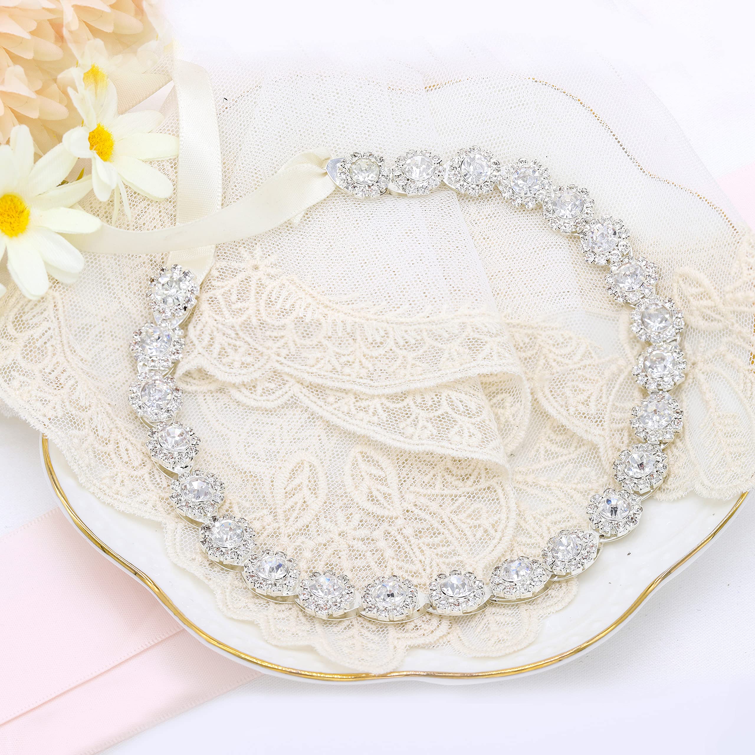 Oriamour Crystal Wedding Headband Bridal Headpiece Rhinestone Bridal Hair Accessories For Brides Flower Girl Bridesmaids Silver