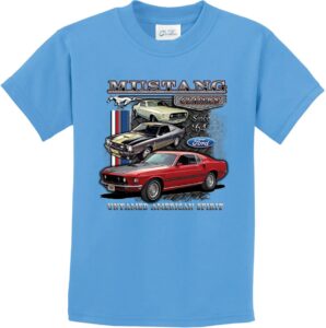 kids ford tee classic mustangs untamed youth t-shirt, aquatic blue, medium