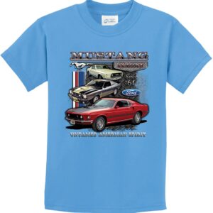 Kids Ford Tee Classic Mustangs Untamed Youth T-Shirt, Aquatic Blue, Medium